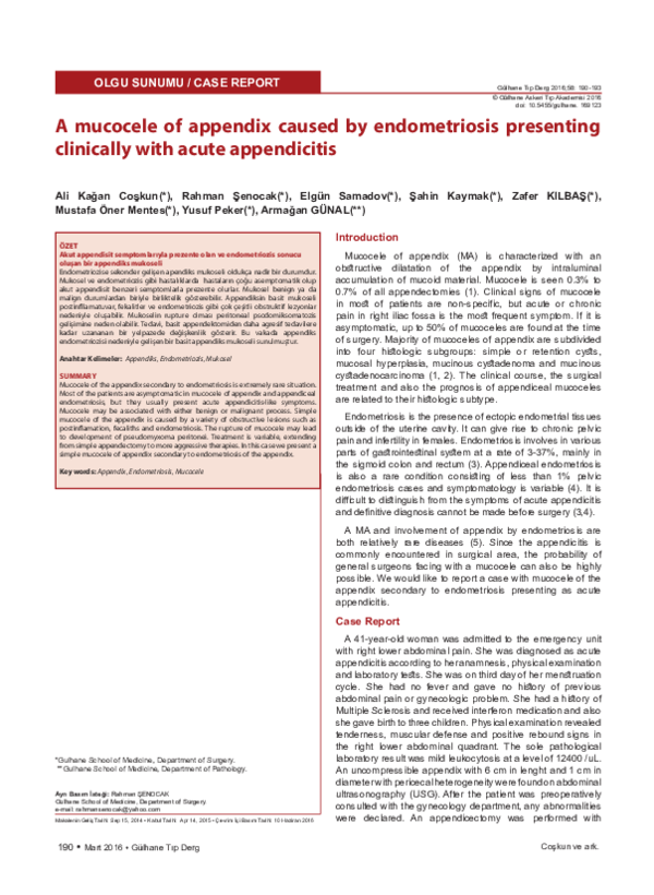 (PDF) A Mucocele Of Appendix Caused By Endometriosis Presenting ...