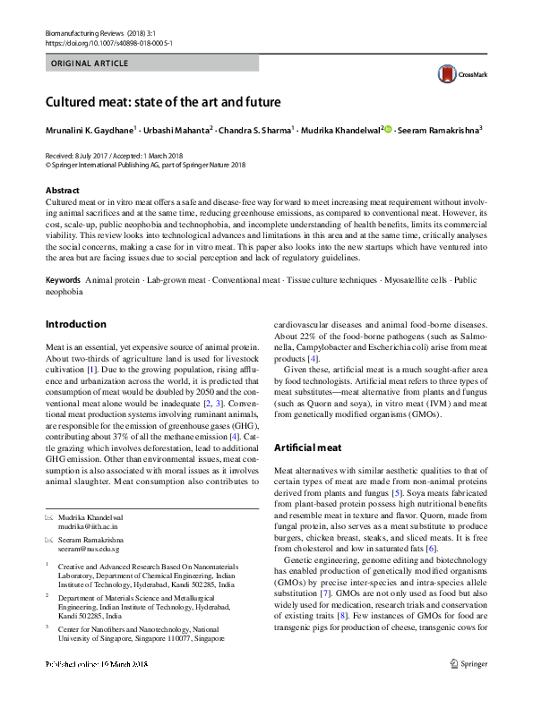 (PDF) Cultured meat: state of the art and future