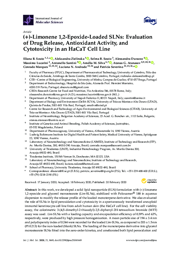 (PDF) (+)-Limonene 1,2-Epoxide-Loaded SLNs: Evaluation of Drug Release ...