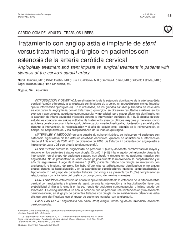 (PDF) Tratamiento con angioplastia e implante de stent versus ...