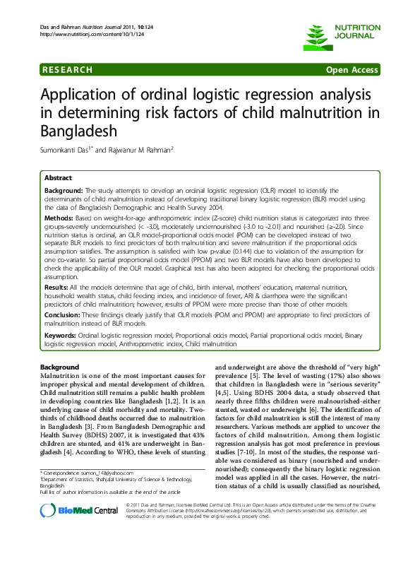 (PDF) Application of ordinal logistic regression analysis in determining risk factors of child ...