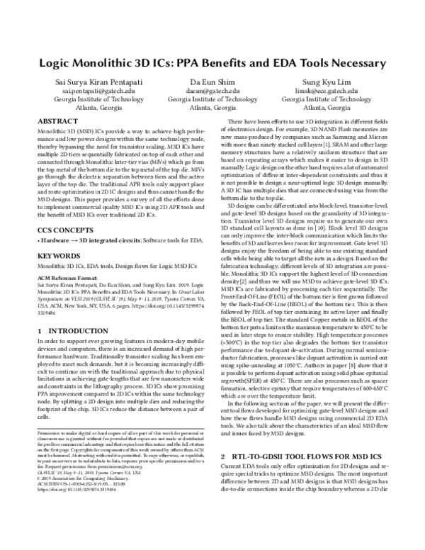 (PDF) Logic Monolithic 3D ICs: PPA Benefits and EDA Tools Necessary | Sai Surya Kiran Pentapati ...