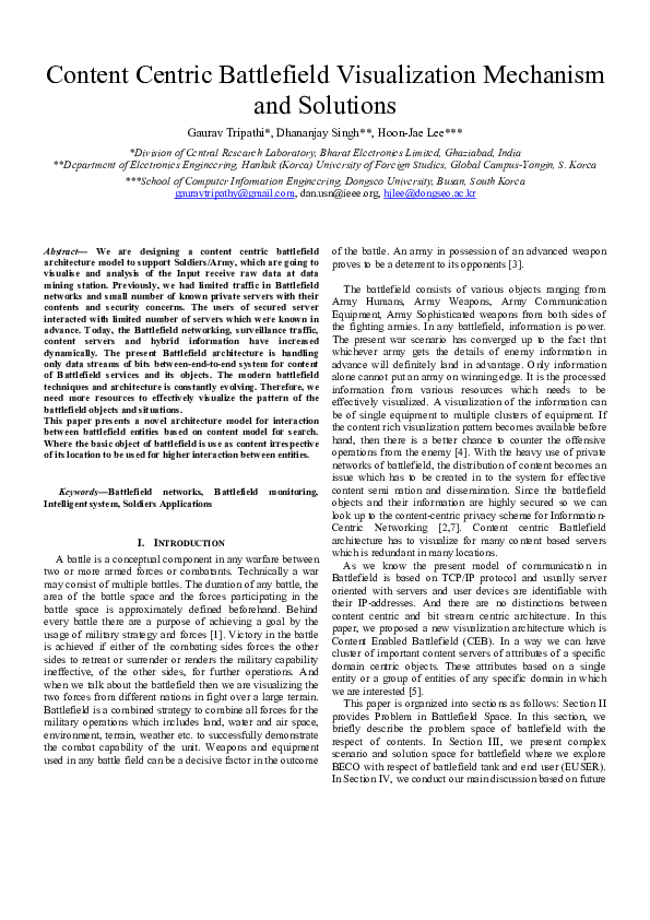 (PDF) Content centric battlefield visualization mechanism and solutions