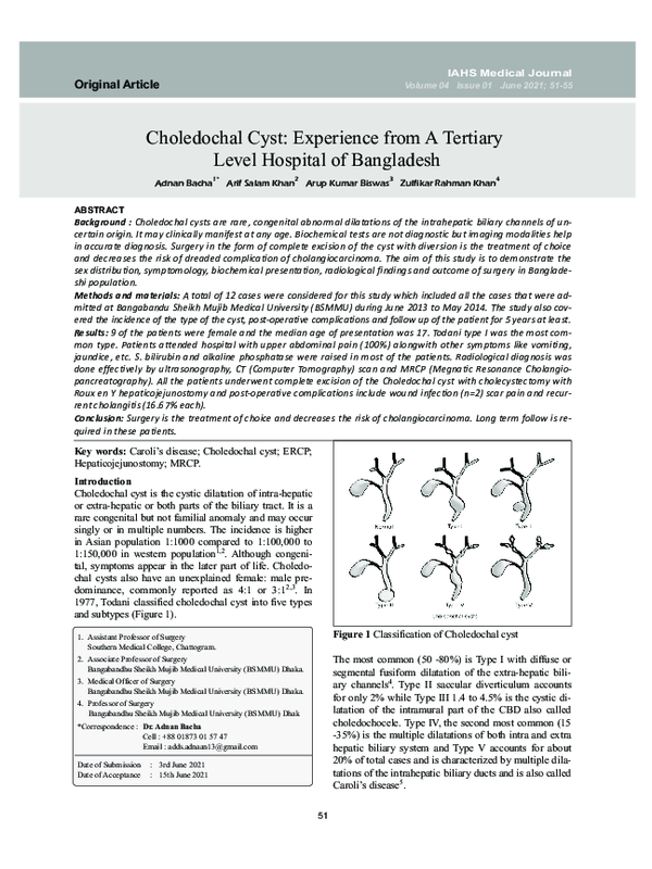 (PDF) Choledochal Cyst: Experience from A Tertiary Level Hospital of Bangladesh