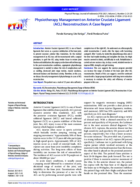 (PDF) Physiotherapy Management on Anterior Cruciate Ligament (ACL ...
