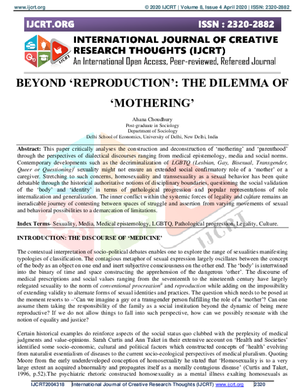 (PDF) Beyond ‘Reproduction’: The Dilemma of ‘Mothering’