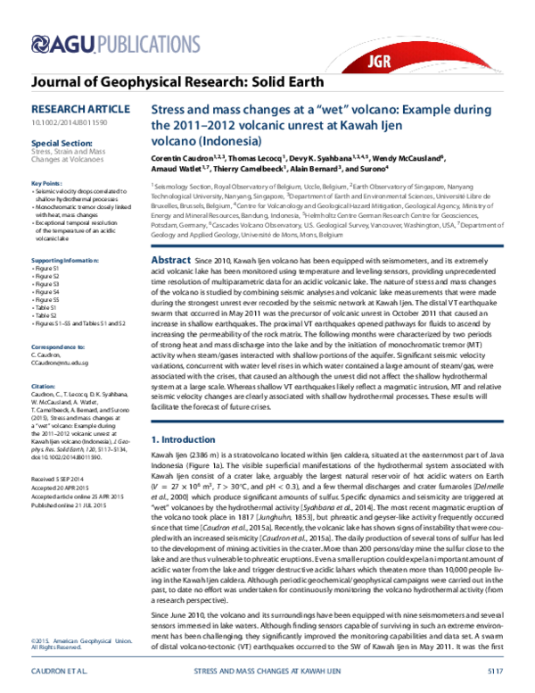 (PDF) Stress and mass changes at a 'wet' volcano: example during the ...