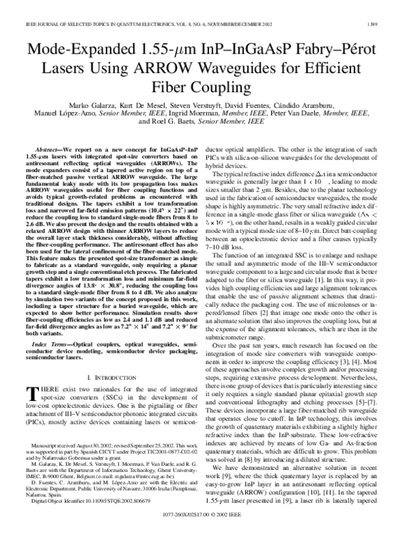 (PDF) Mode-expanded 1.55-μm InP-InGaAsP Fabry-Perot lasers using ARROW waveguides for efficient ...