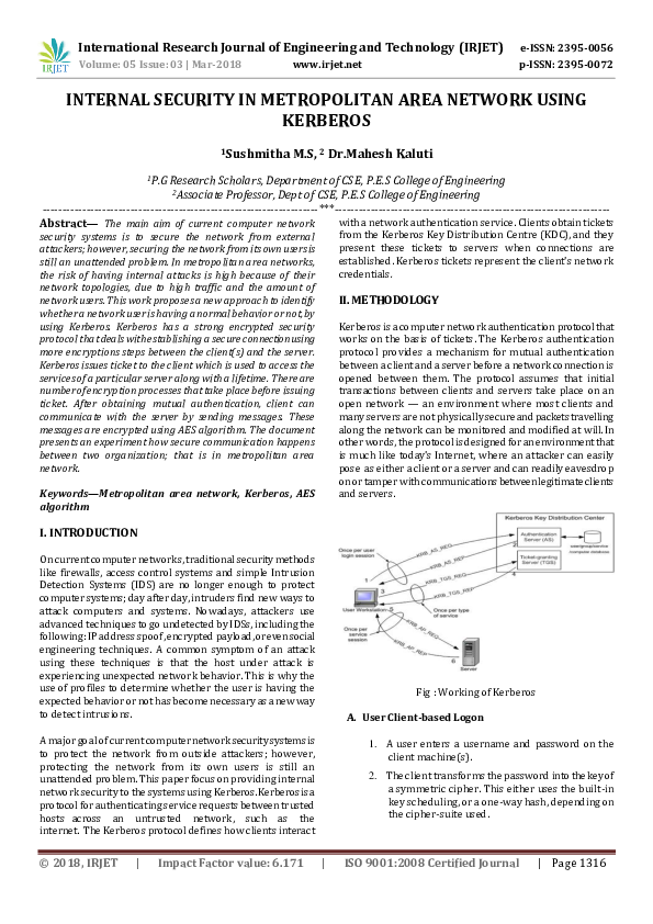 Pdf Internal Security In Metropolitan Area Network Using Kerberos