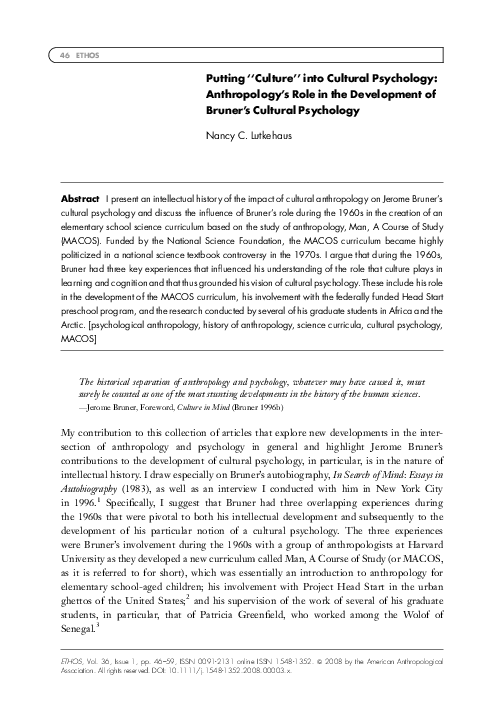 (PDF) Putting "Culture" into Cultural Psychology: Anthropology's Role ...