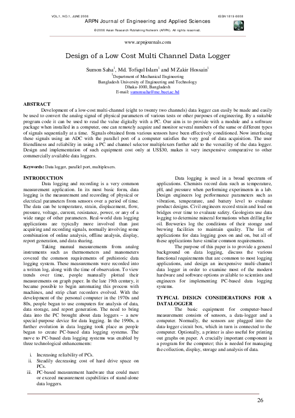 (PDF) Design of a Low Cost Multi Channel Data Logger