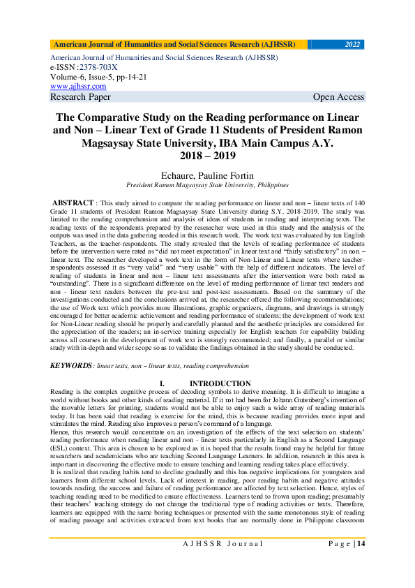 (PDF) The Comparative Study on the Reading performance on Linear and ...