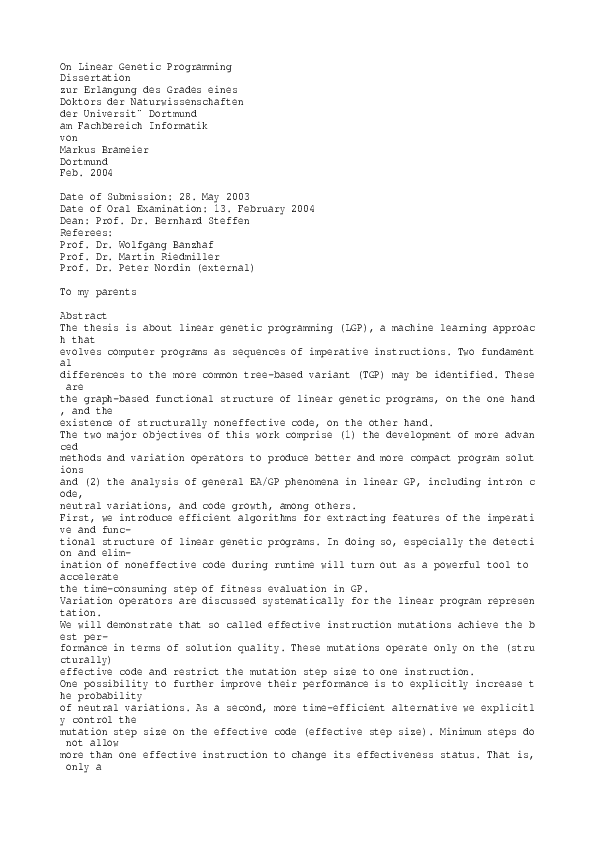 Linear genetic programming