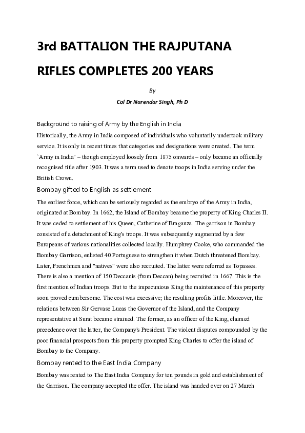 (DOC) The Rajputana Rifles: The Oldest Rifles Regiment Completes 200 ...