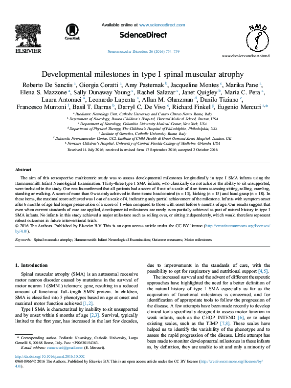 (PDF) Developmental milestones in type I spinal muscular atrophy ...