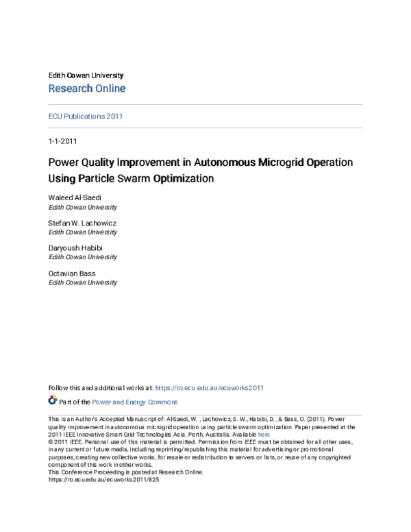 Pdf Power Quality Improvement In Autonomous Microgrid Operation Using Particle Swarm Optimization 9826