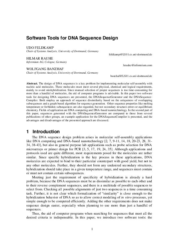 (PDF) Software tools for DNA sequence design