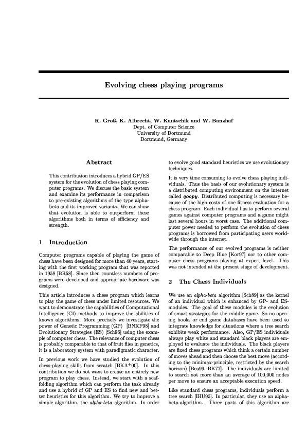 (PDF) Evolving chess playing programs