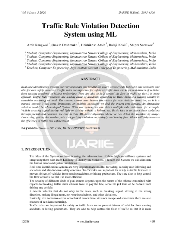 Pdf Traffic Rule Violation Detection System Using Ml