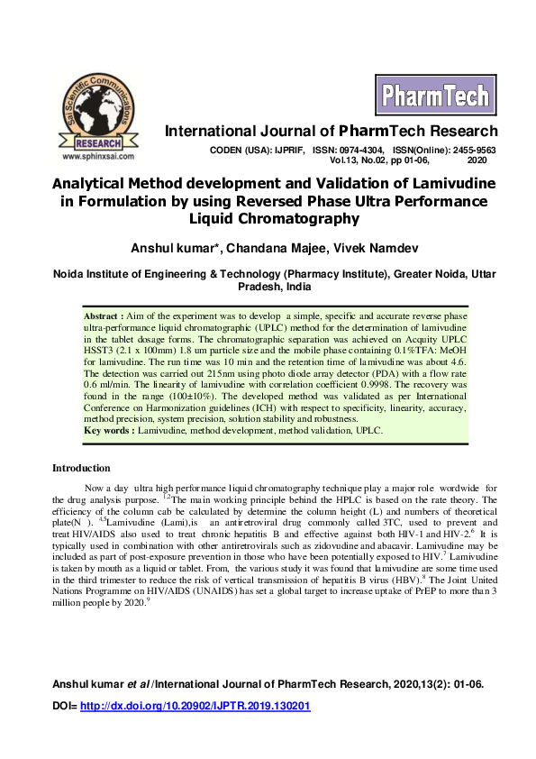 (PDF) Analytical Method development and Validation of Lamivudine in Formulation by using ...