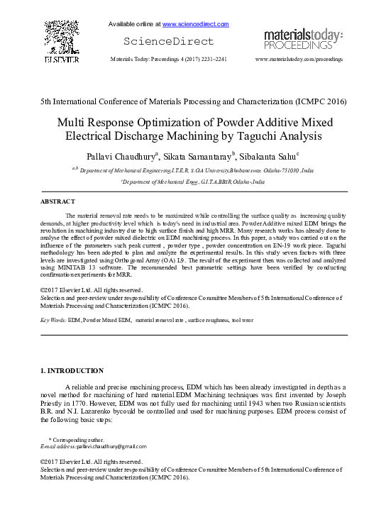 (PDF) Multi Response Optimization of Powder Additive Mixed Electrical ...