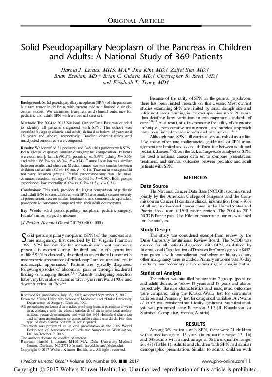 (PDF) Pediatric vs. Adult Solid Pseudopapillary Neoplasm Outcomes