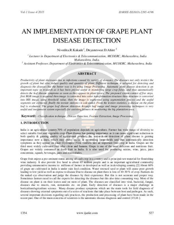 (PDF) Implementation of Grape Plant Disease Detection