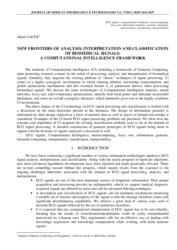(PDF) New Frontiers of Analysis, Interpretation and Classification of Biomedical Signals: A ...