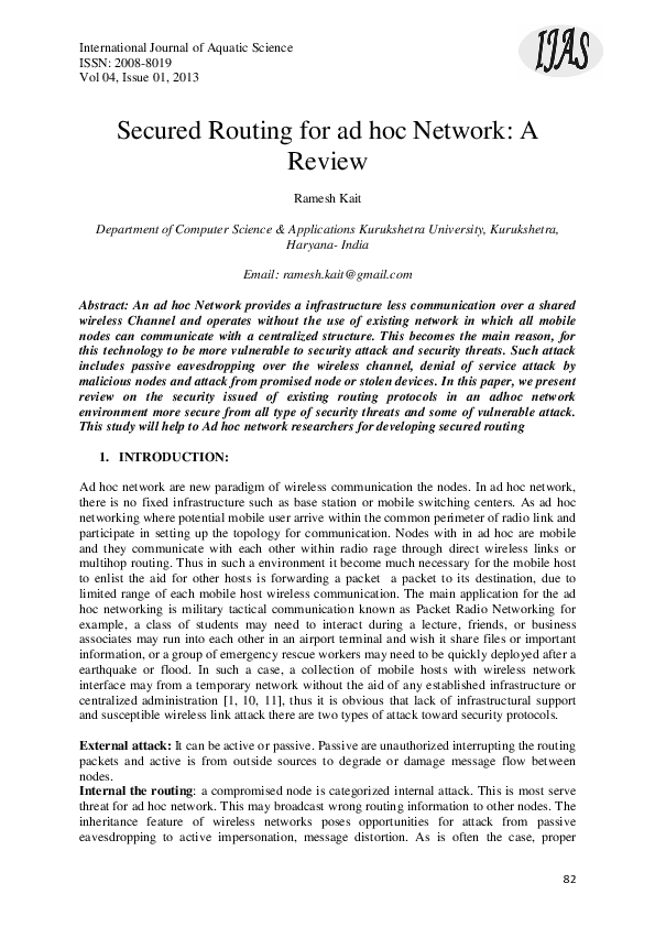 Pdf Secured Routing For Ad Hoc Network A Review