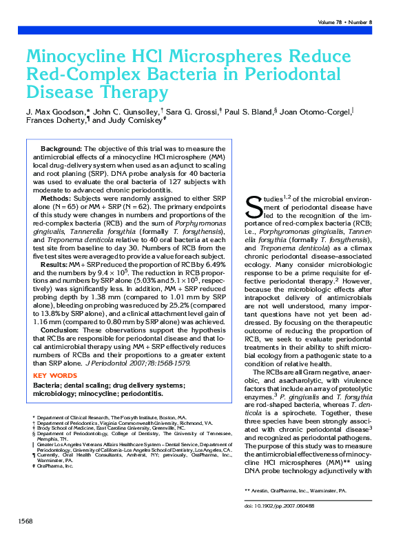 (PDF) Minocycline HCl Microspheres Reduce Red-Complex Bacteria in ...