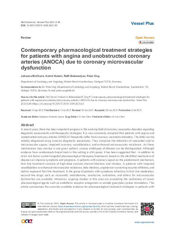 (PDF) Pharmacological approaches to coronary microvascular dysfunction ...