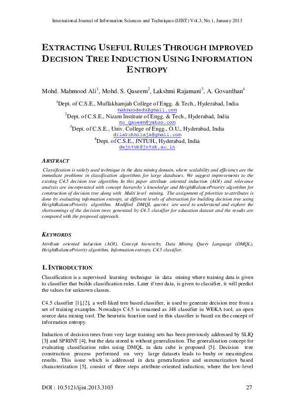 (PDF) Extracting Useful Rules Through Improved Decision Tree Induction Using Information Entropy