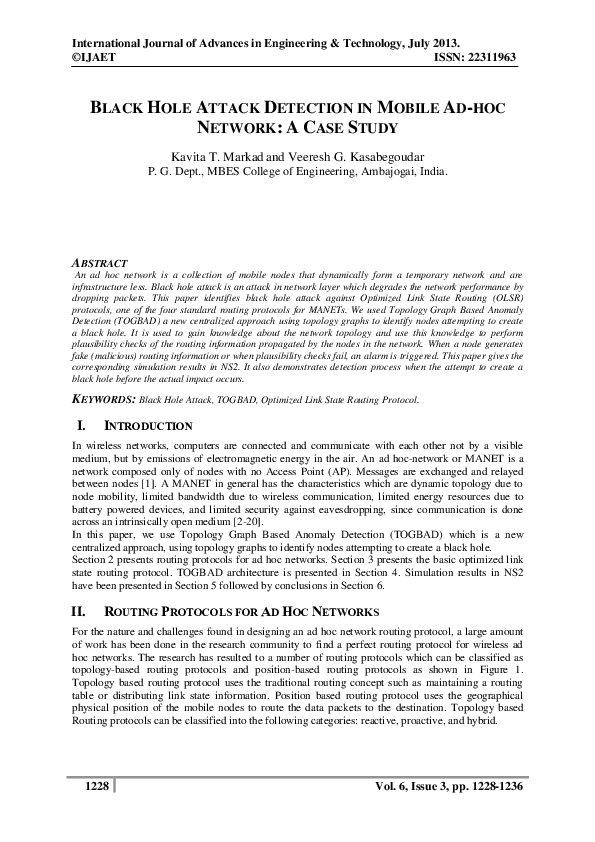 Pdf Black Hole Attack Detection In Mobile Ad Hoc Network A Case