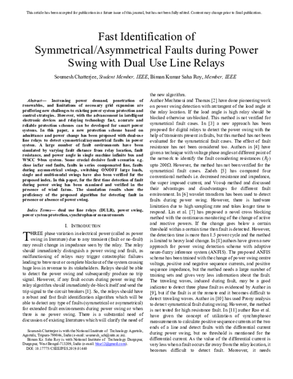 (PDF) Fast identification of symmetrical/asymmetrical faults during power swing with dual use ...