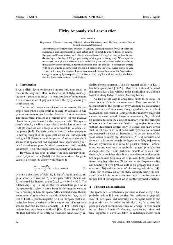 (PDF) Flyby Anomaly via Least Action