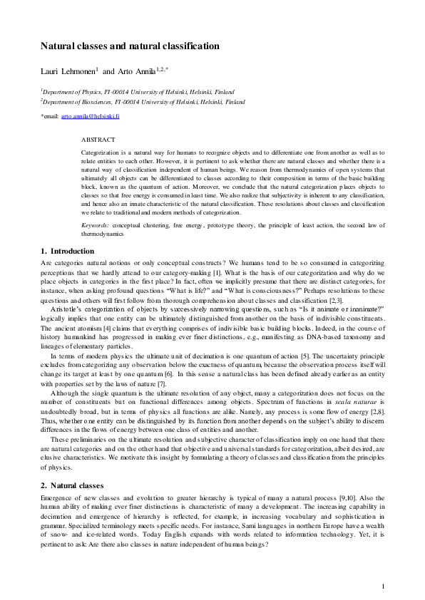 (PDF) Natural Classes and Natural Classification