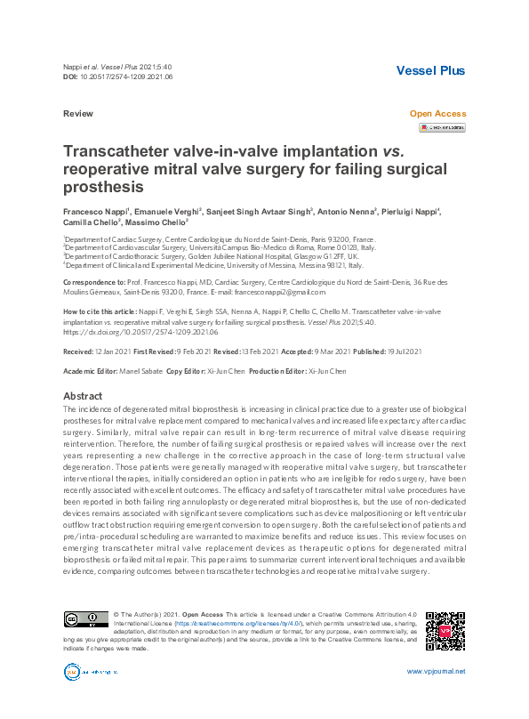 (PDF) Transcatheter valve-in-valve implantation vs. reoperative mitral valve surgery for failing ...