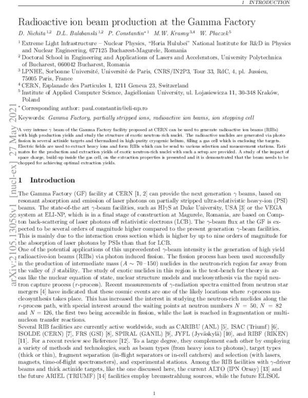 (PDF) Radioactive Ion Beam Production at the Gamma Factory