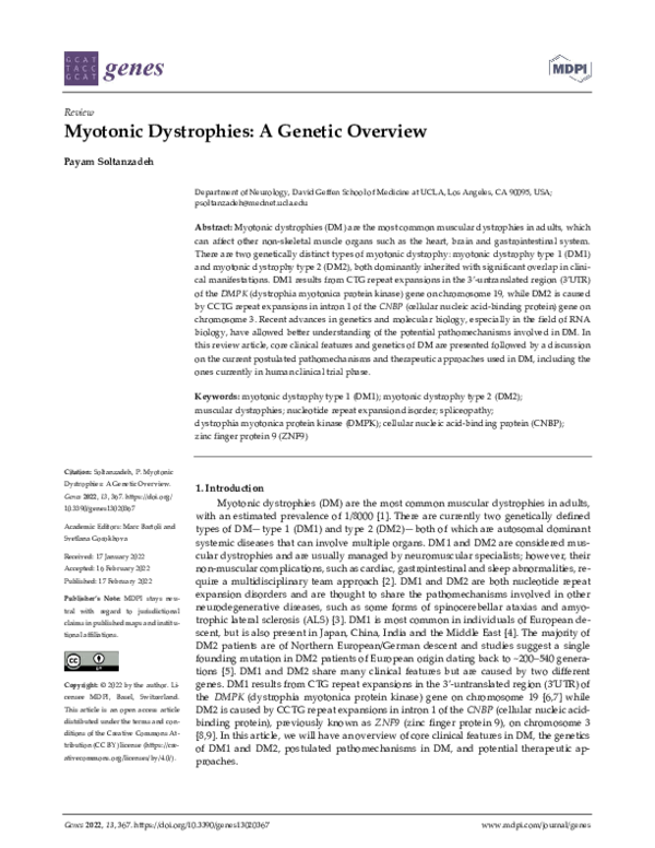 (PDF) Myotonic Dystrophies: A Genetic Overview