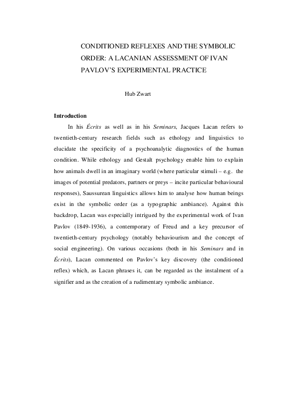(PDF) Conditioned reflexes and the symbolic order