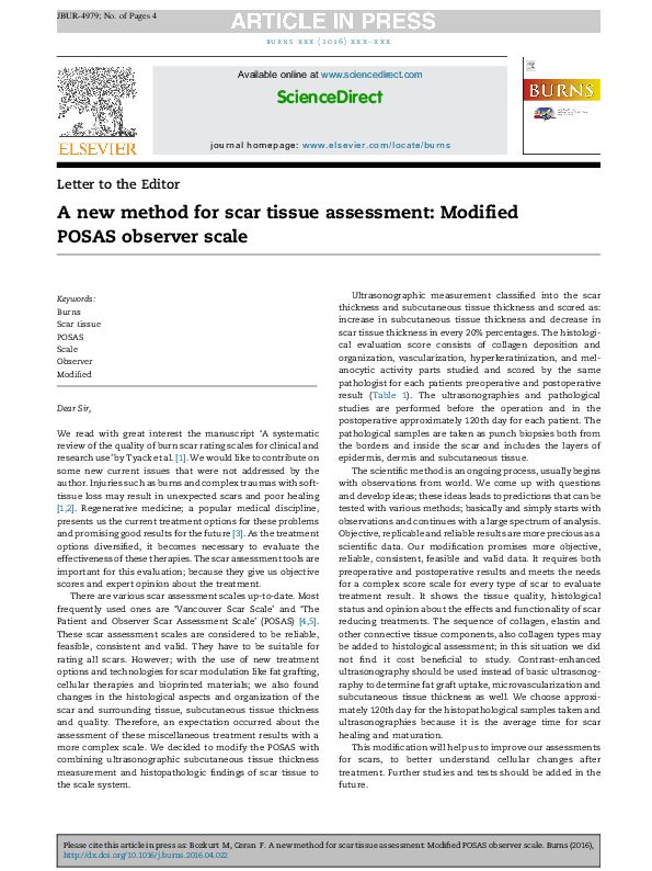 (PDF) A new method for scar tissue assessment: Modified POSAS observer ...