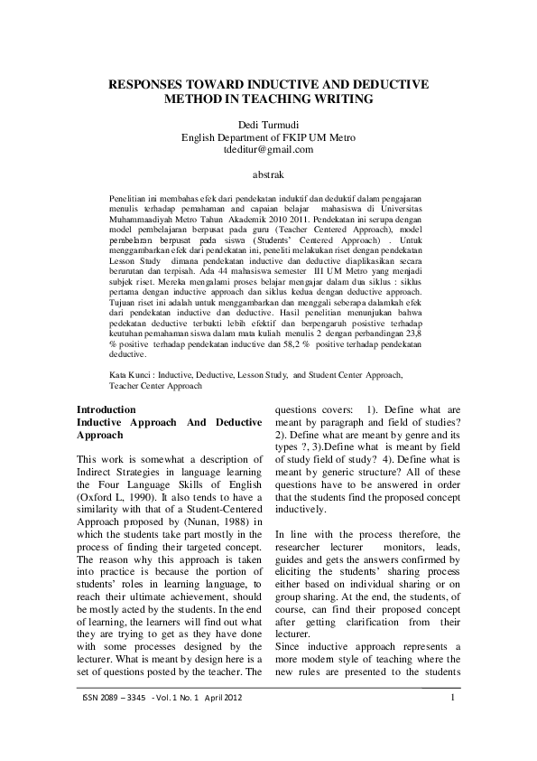 (PDF) Responses Toward Inductive and Deductive Method in Teaching ...