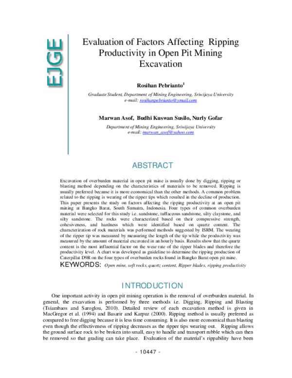 (PDF) Evaluation of Factors Affecting Ripping Productivity in Open Pit ...