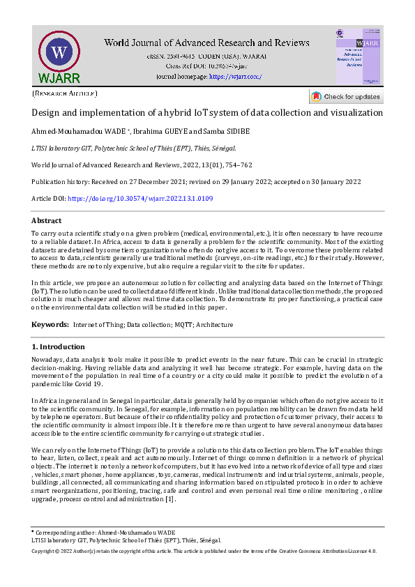 Pdf Design And Implementation Of A Hybrid Iot System Of Data Collection And Visualization