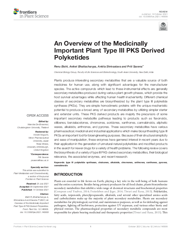 (PDF) An Overview of the Medicinally Important Plant Type III PKS ...