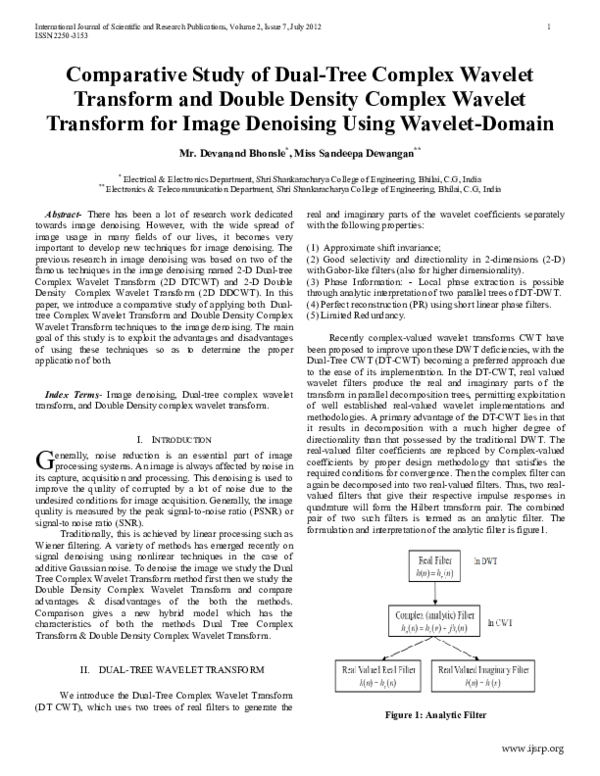 (PDF) Comparative Study of Dual-Tree Complex Wavelet Transform and Double Density Complex ...