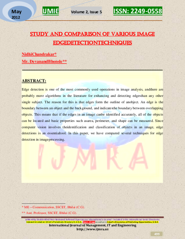 (PDF) Study and comparison of various edge detection