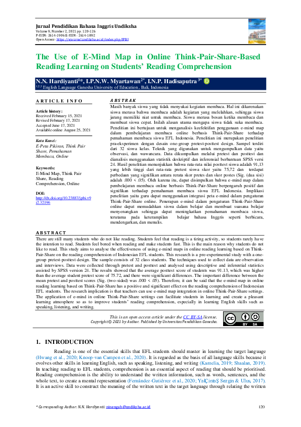 (PDF) The Use of E-Mind Map in Online Think-Pair-Share-Based Reading Learning on Students ...