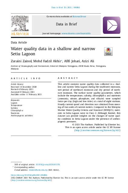 (PDF) Water quality data in a shallow and narrow Setiu Lagoon