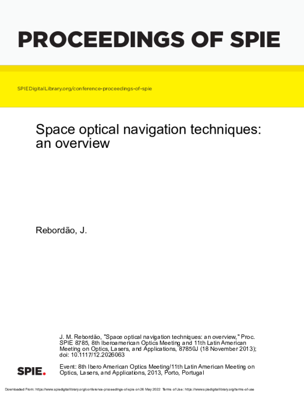(PDF) Space optical navigation techniques: an overview